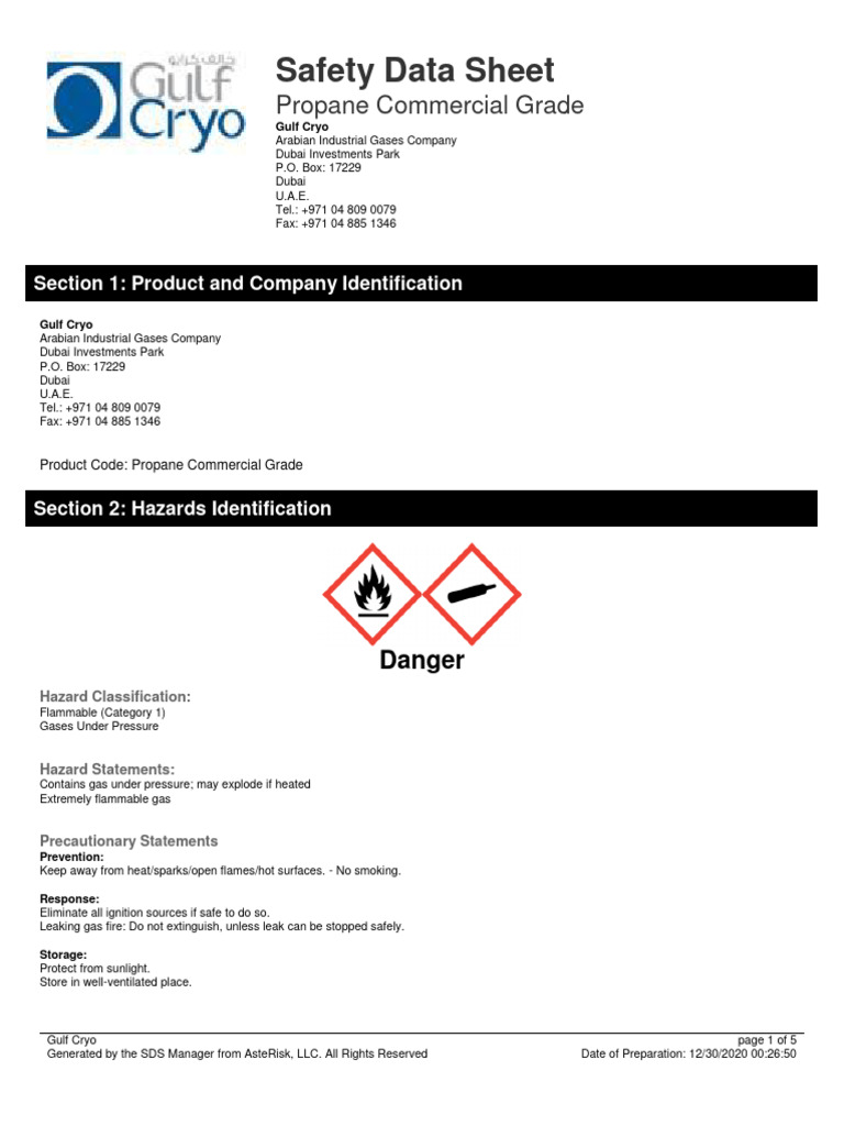 Propane Safety Data Sheet | PDF | Propane | Firefighting