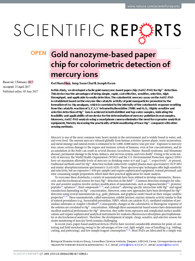 Gold Nanozyme-Based Paper Chip For Colorimetric Detection of Mercury ...