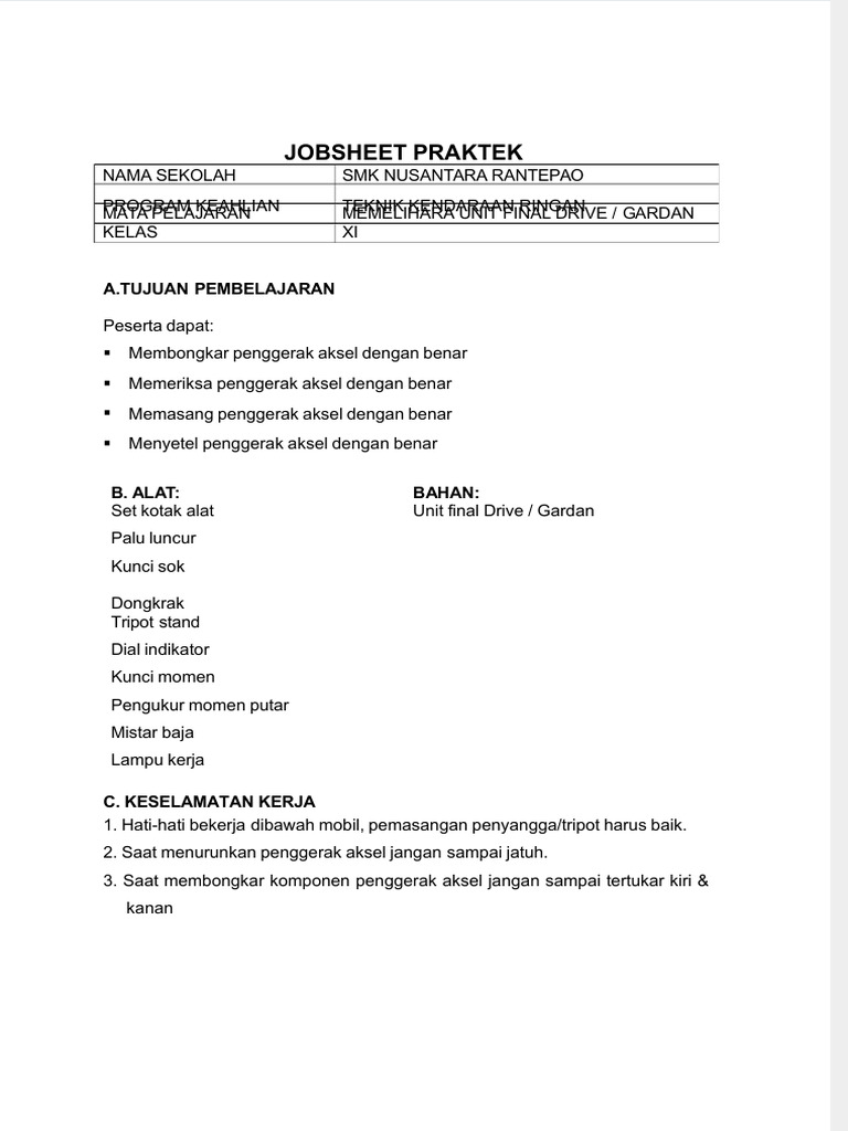 Dokumen - Tips Jobsheet Gardan | PDF