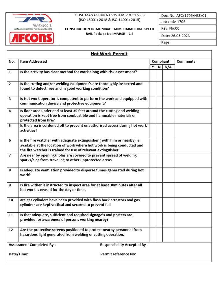 Permit Hot Work | PDF | Fires | Welding