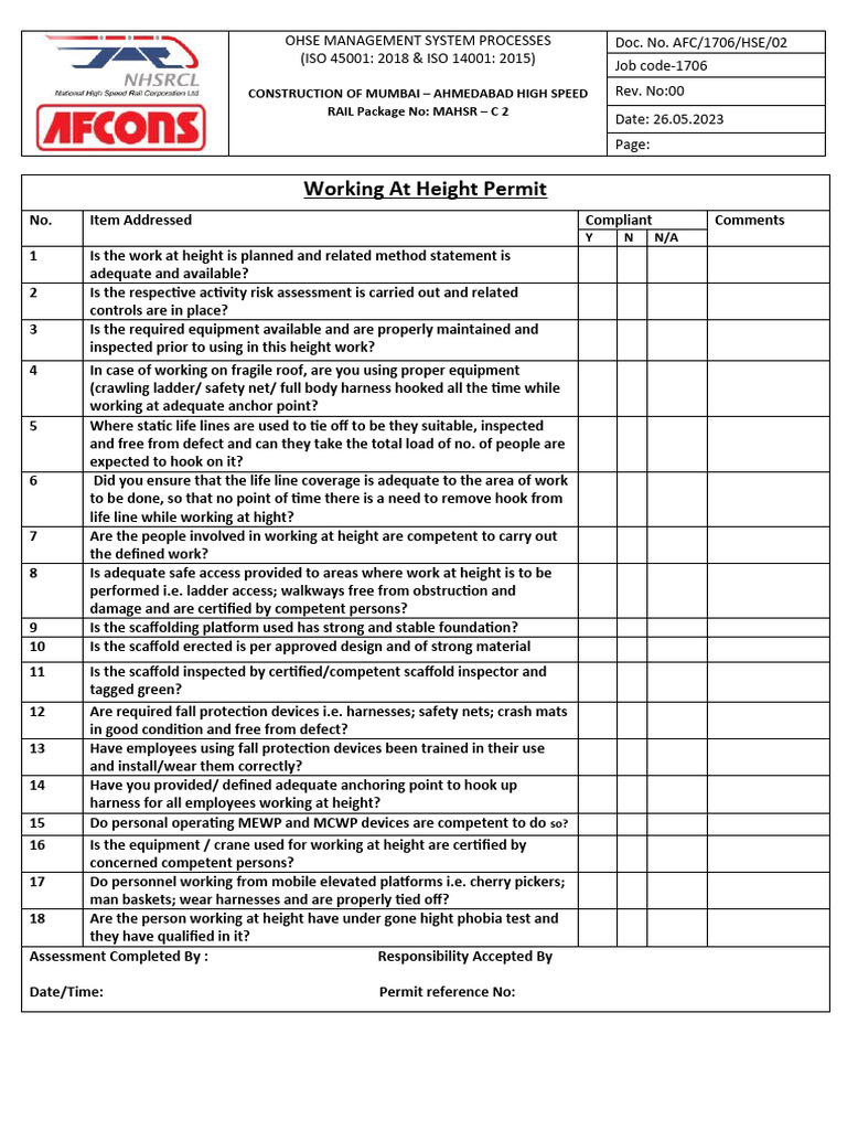 Permit Working at Height | PDF | Scaffolding | Safety