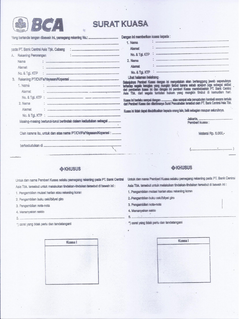 Surat Kuasa BCA | PDF