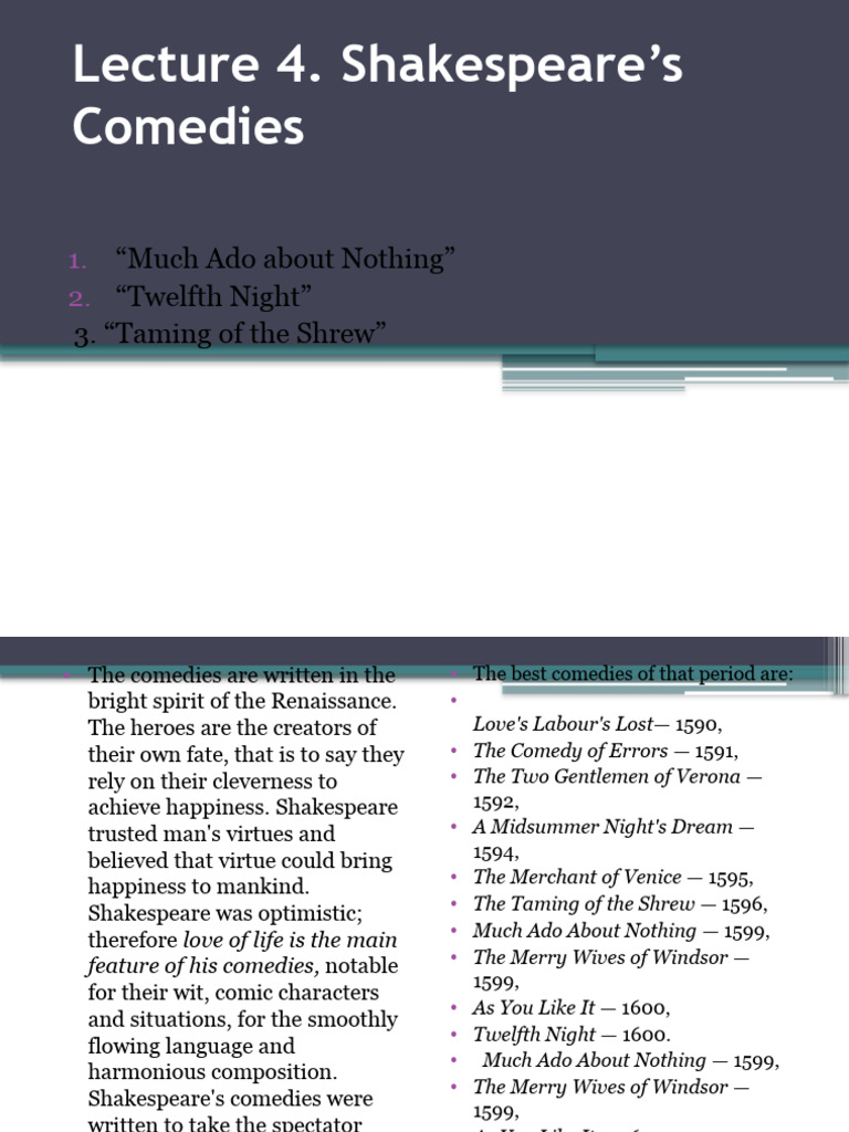 Lecture 4-Shakespeare. Comedies | PDF | Much Ado About Nothing ...