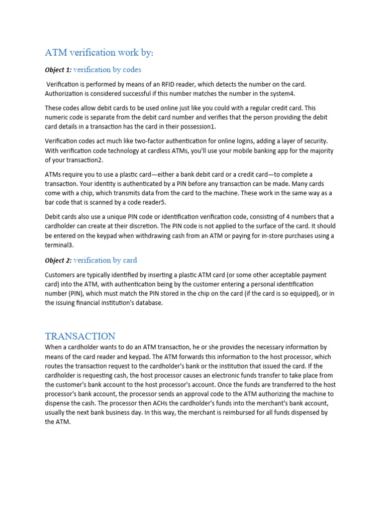 ATM Verification Work by | Download Free PDF | Automated Teller Machine | Debit Card