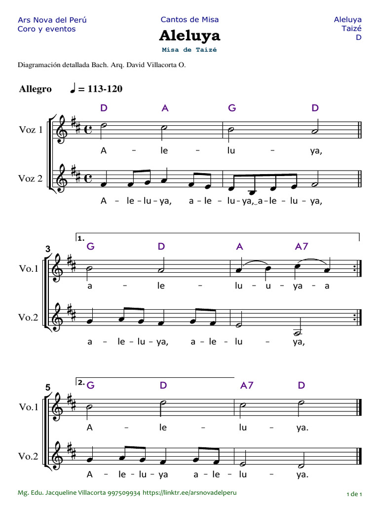 Partitura Aleluya Misa Taizé | PDF