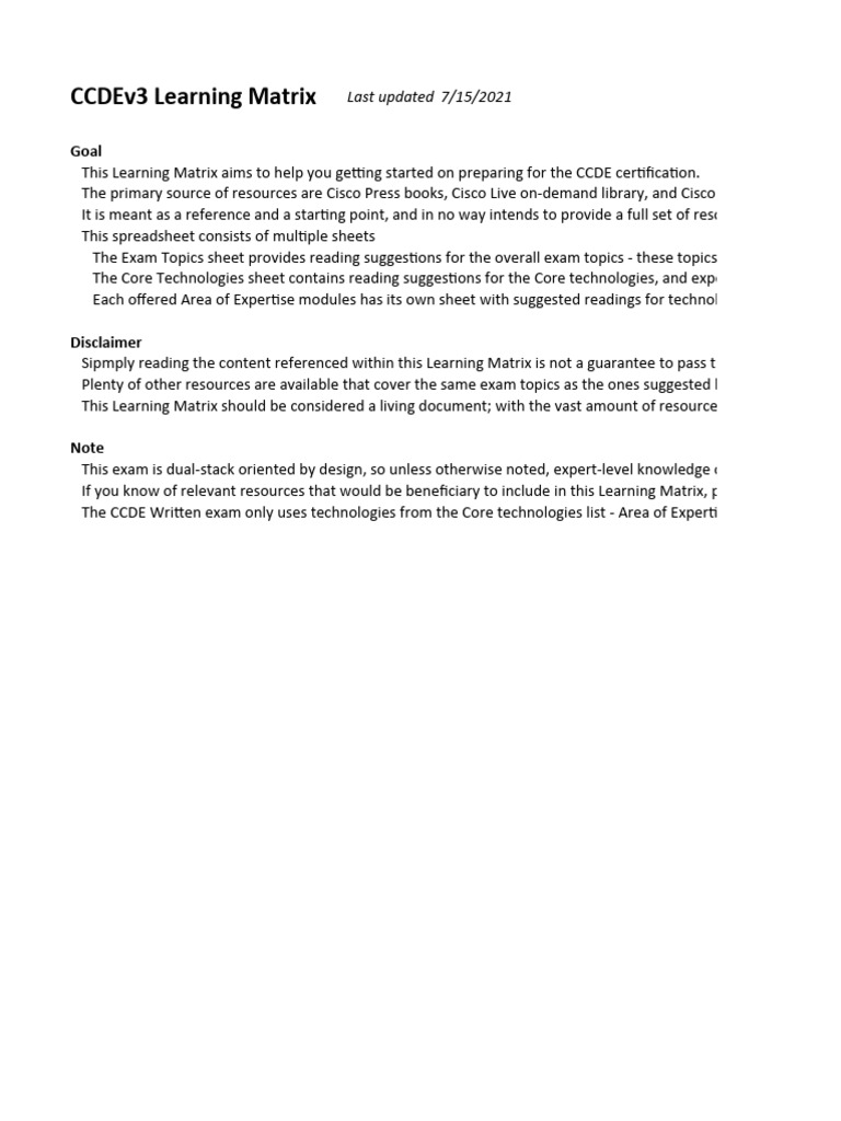 CCDEv3 Learning Matrix | PDF | Computer Network | Networking CCDEv3 Learning Matrix | PDF | Computer Network | Networking