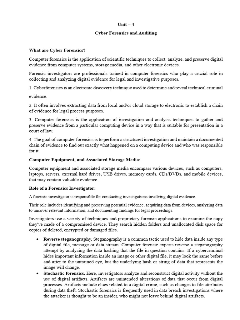 Cyber Security Notes Unit 4 Pdf Computer Forensics Information