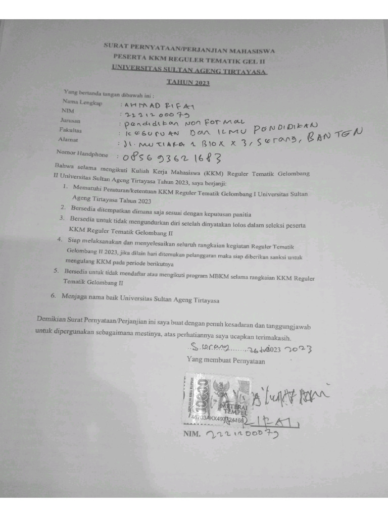 Surat Pernyataan KKM | PDF