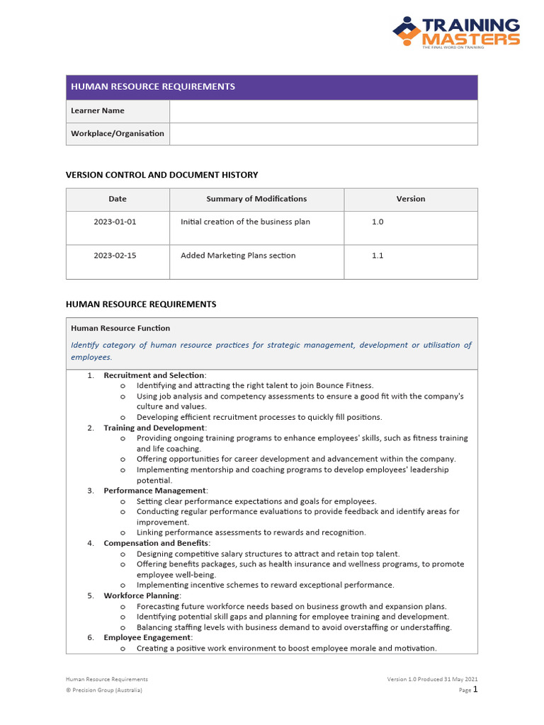 BSBHRM527 Human Resource Requirements Template v1.0 | PDF | Human ...