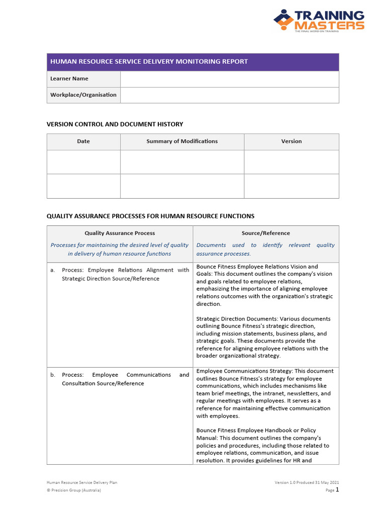 BSBHRM527 Monitoring Report Template v1.0 | PDF | Recruitment ...