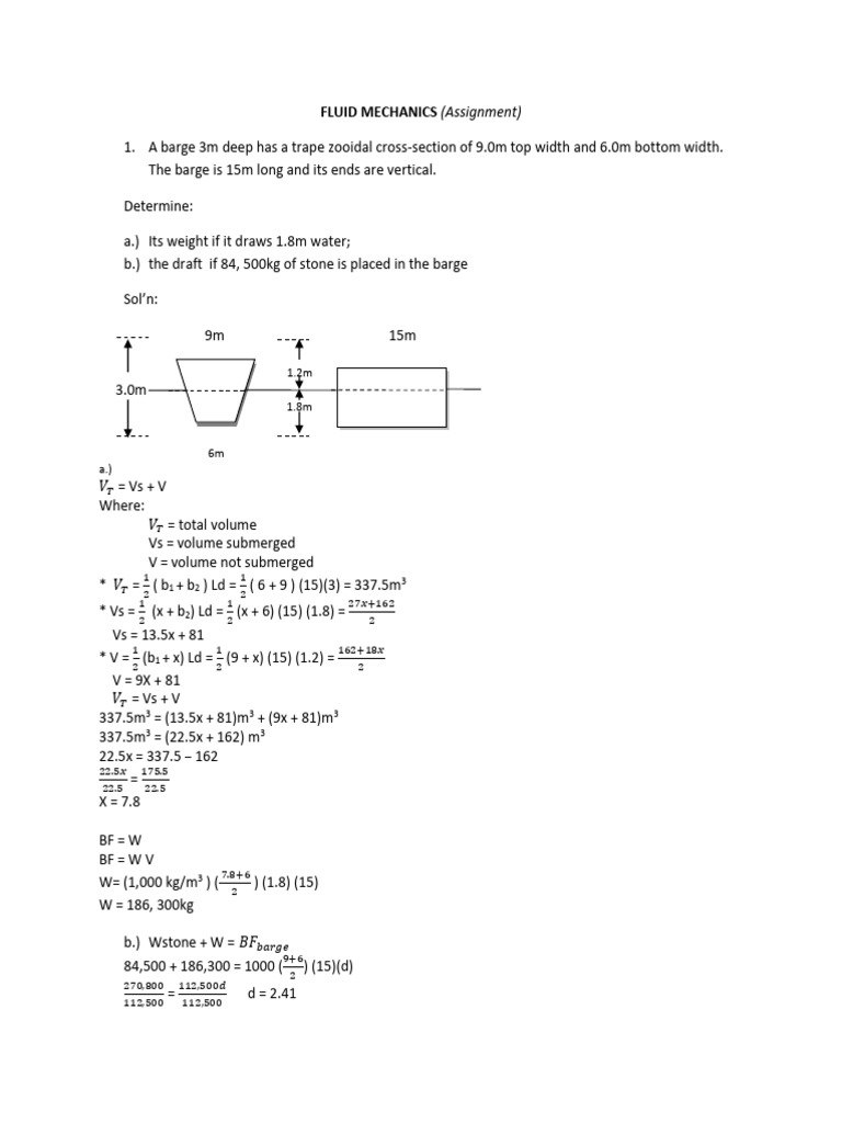 Sample Problems in Bouyancy | PDF | Continuum Mechanics | Fluid Mechanics