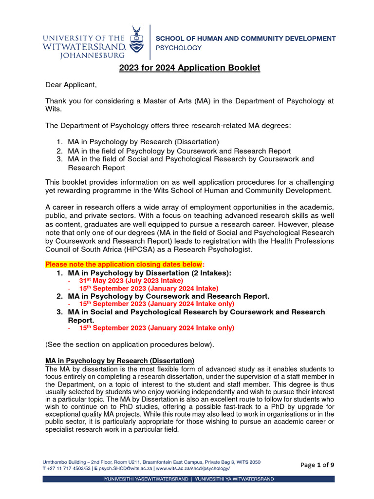 MA Application Booklet 2023 | PDF | Psychology | Qualitative Research