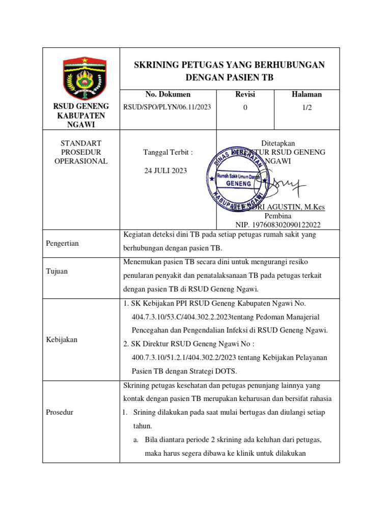 SOP Skrining & Penanganan TB | PDF