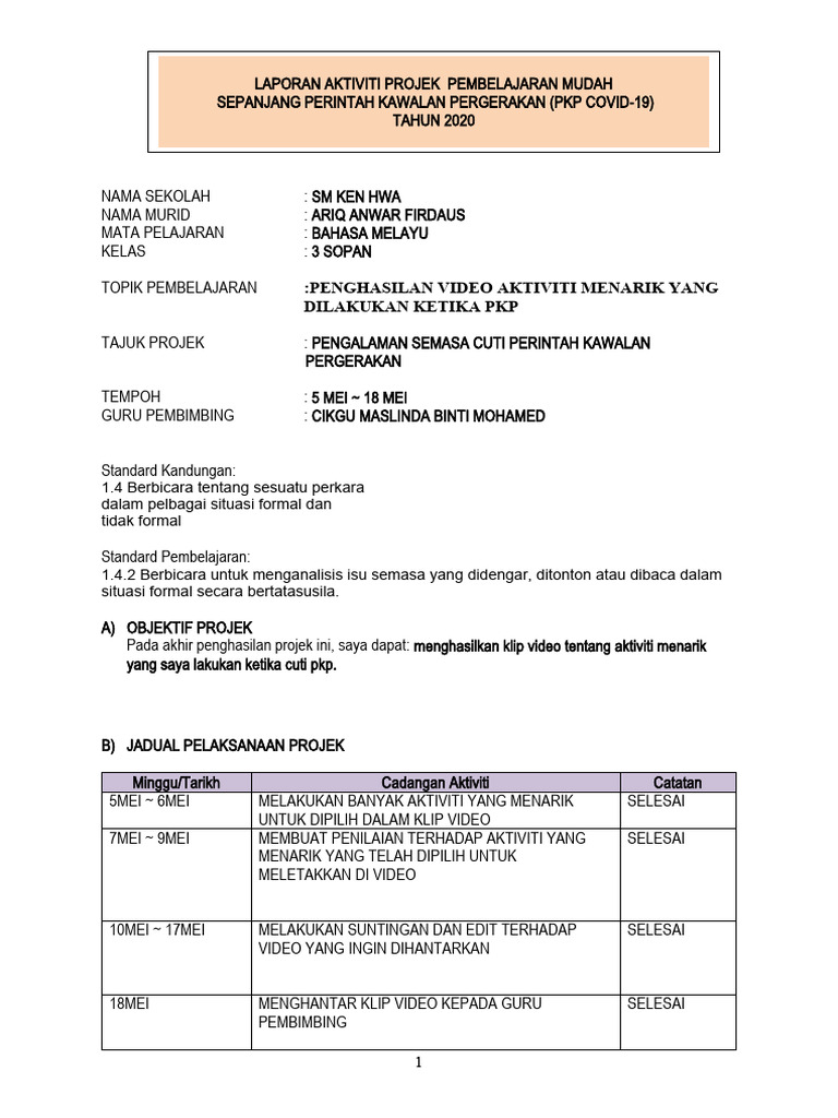 Video Pengalaman Cuti PKP Covid-19 | PDF | Karier & Perkembangan | Seni
