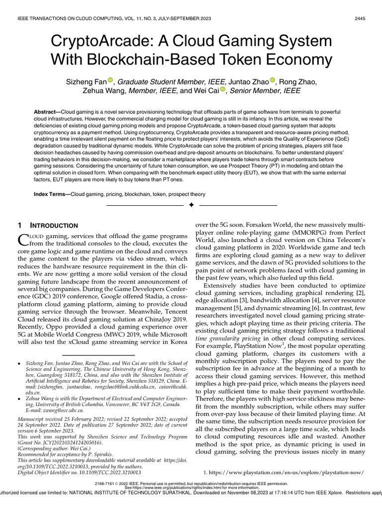 CryptoArcade A Cloud Gaming System With Blockchain-Based Token Economy | PDF | Cryptocurrency ...