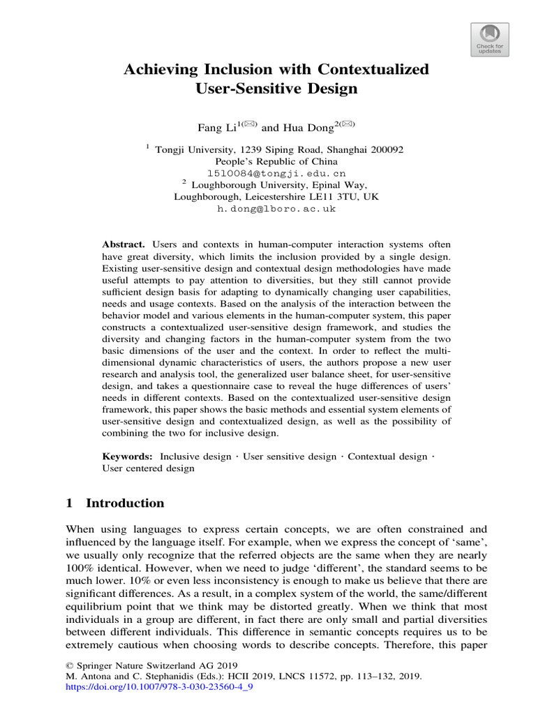 Achieving Inclusion With Contextualized User-Sensitive Design | PDF ...