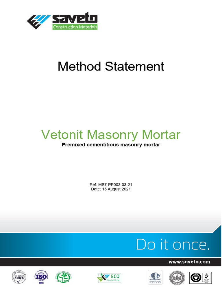 MS Vetonit Masonry Mortar MS7-PP003-03-21 | PDF | Mortar (Masonry ...