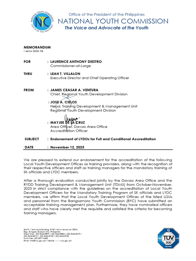 01davao AO 05 - BARMM - Memo On LYDO Accreditation | PDF | Asia ...