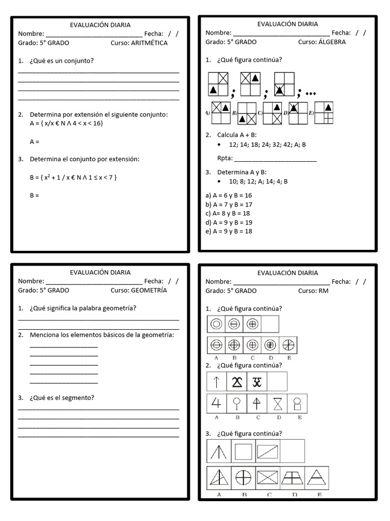 Evaluaciones Diarias de Matemáticas y Química | PDF | Matemáticas | Álgebra