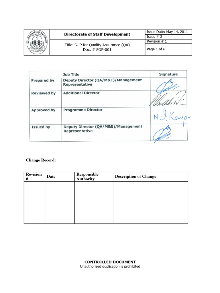 SOP-001 Quality Assurance | PDF | Quality Assurance | Business