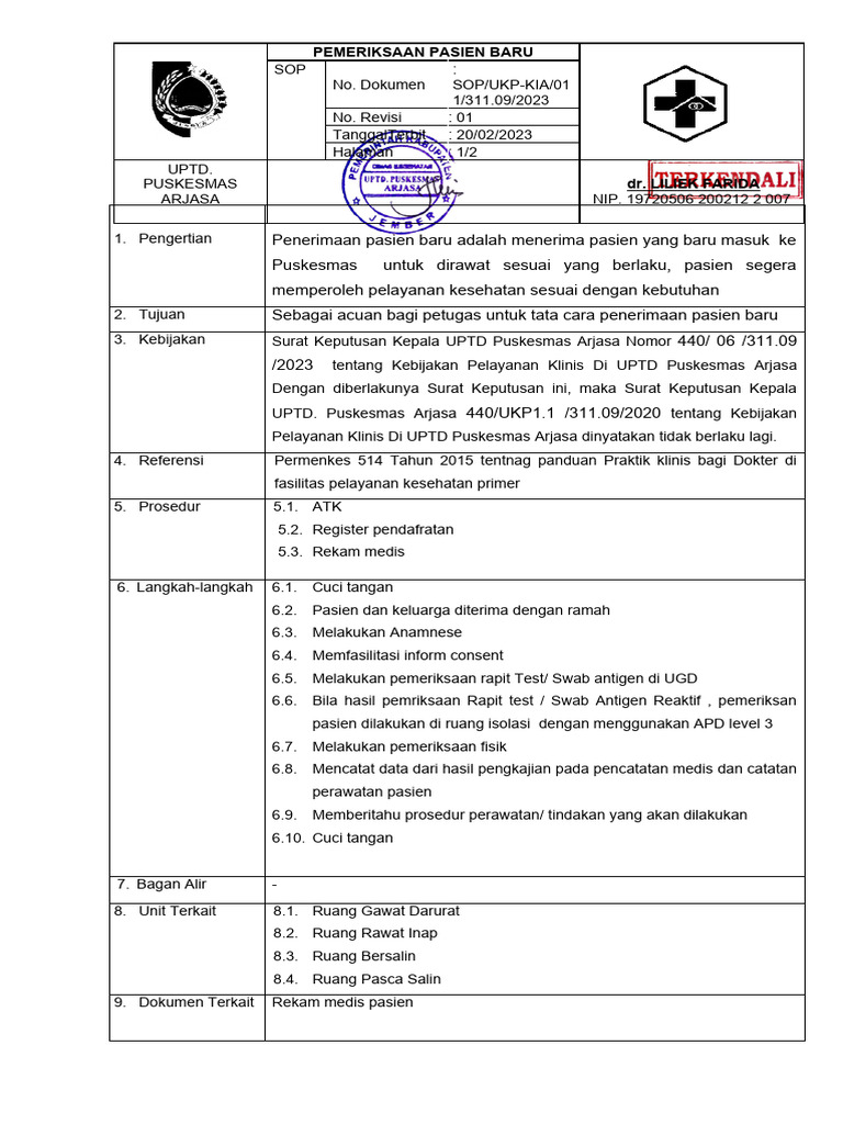 Sop Penerimaan Pasien | PDF | Pengembangan Diri | Sains & Matematika