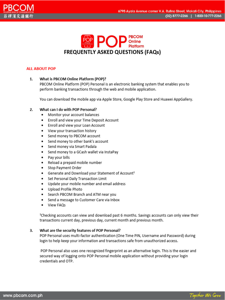 Pop Faq 030822 | PDF | Login | Debit Card