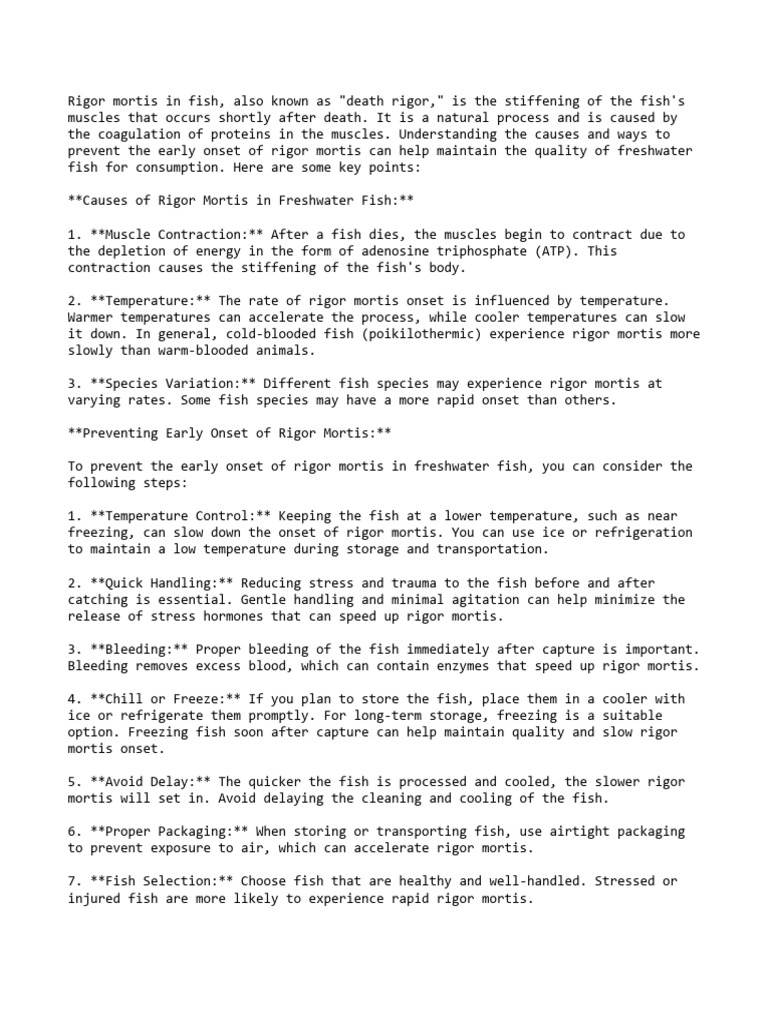 Rigor Mortis in Fish | PDF | Decomposition | Fish