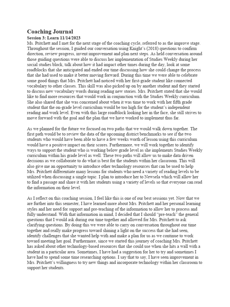 Coaching Journal | PDF | Classroom | Teachers