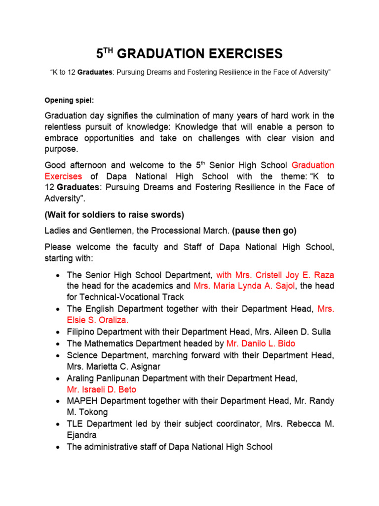 5th Graduation Exercises Script | PDF