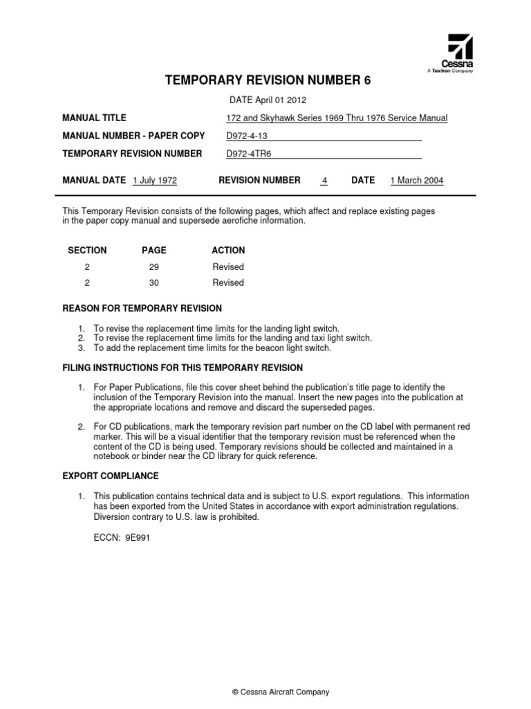 Manual Title Manual Number - Paper Copy Temporary Revision Number ...