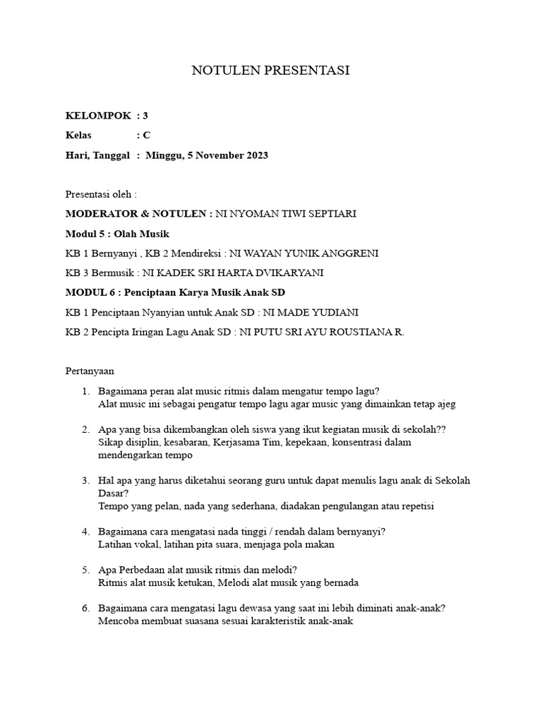 NOTULEN PRESENTASI KELOMPOK 3 | PDF