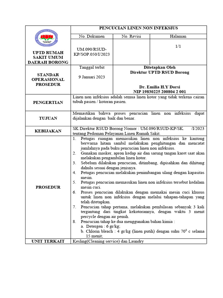 Sop PENATALAKSANAAN LINEN KOTOR NON INFEKSIUS | PDF
