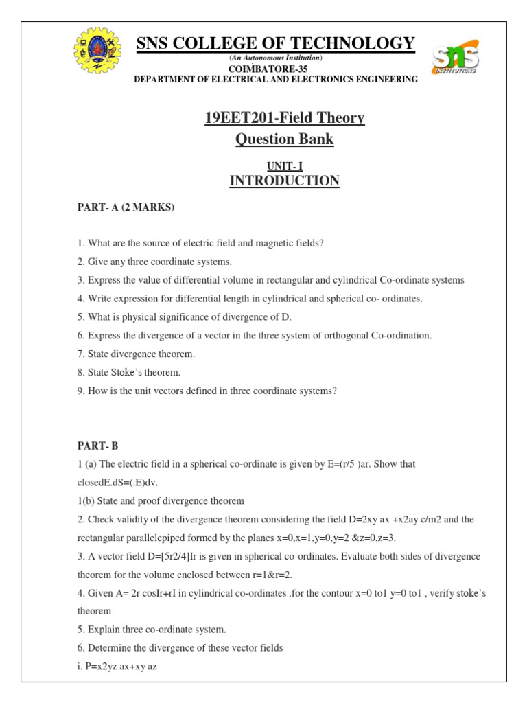 Field Theory QB UNIT 1 | PDF | Science & Mathematics