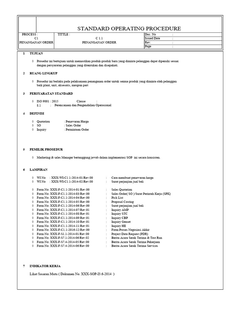 Sop HANDLING ORDER - 1 | PDF