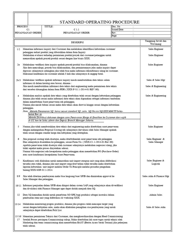 Sop HANDLING ORDER - 4 | PDF