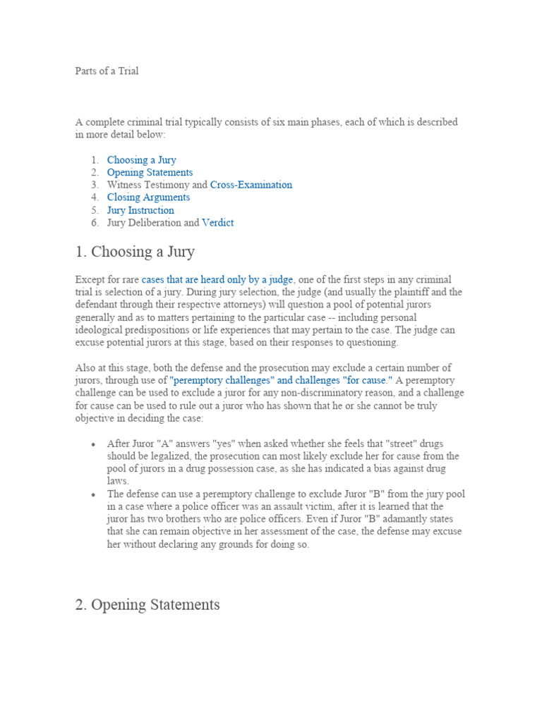 Parts of A Trial | PDF | Witness | Jury Selection