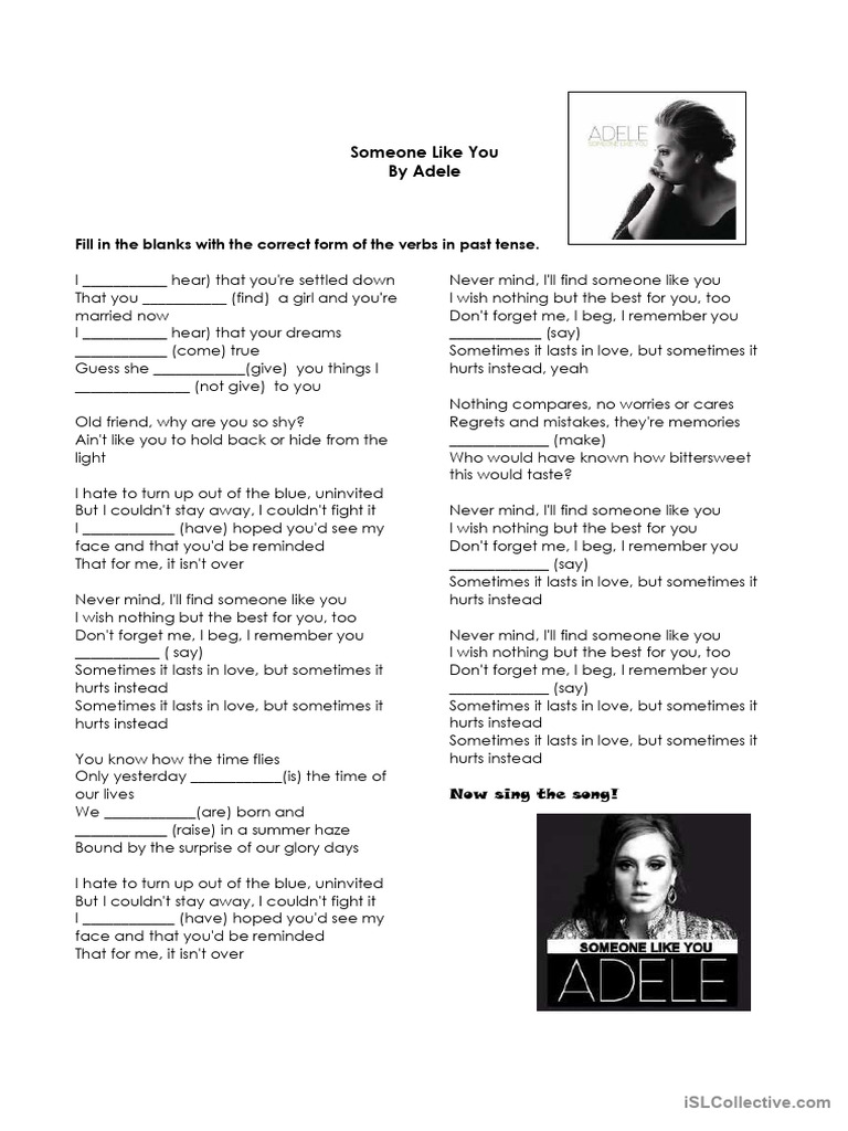 Simple Past Tense Song Someone Like You - Adele | PDF