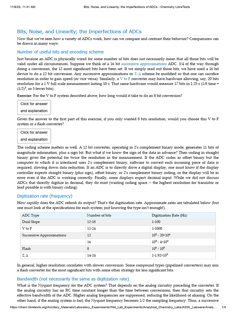 Bits, Noise, and Linearity The Imperfections of ADCs - Chemistry LibreTexts | PDF | Analog To ...