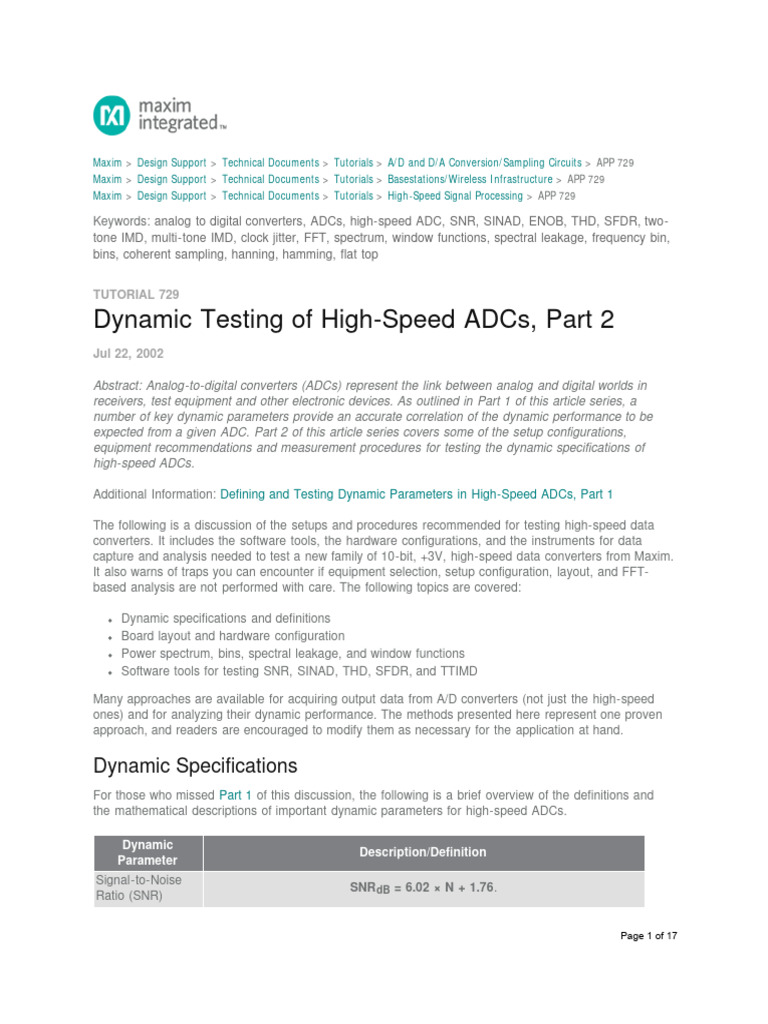 Dynamic Testing Of Highspeed Adcs Part 2 Download Free Pdf Spectral Density Analog To 