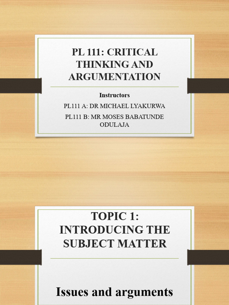 PL111 Introductory Part-1 | PDF | Argument | Thought