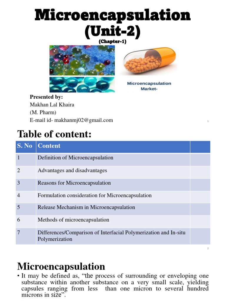 Microencapsulation Unit 2 Chapter 1 1.1 | PDF | Chemical Substances | Physical Chemistry