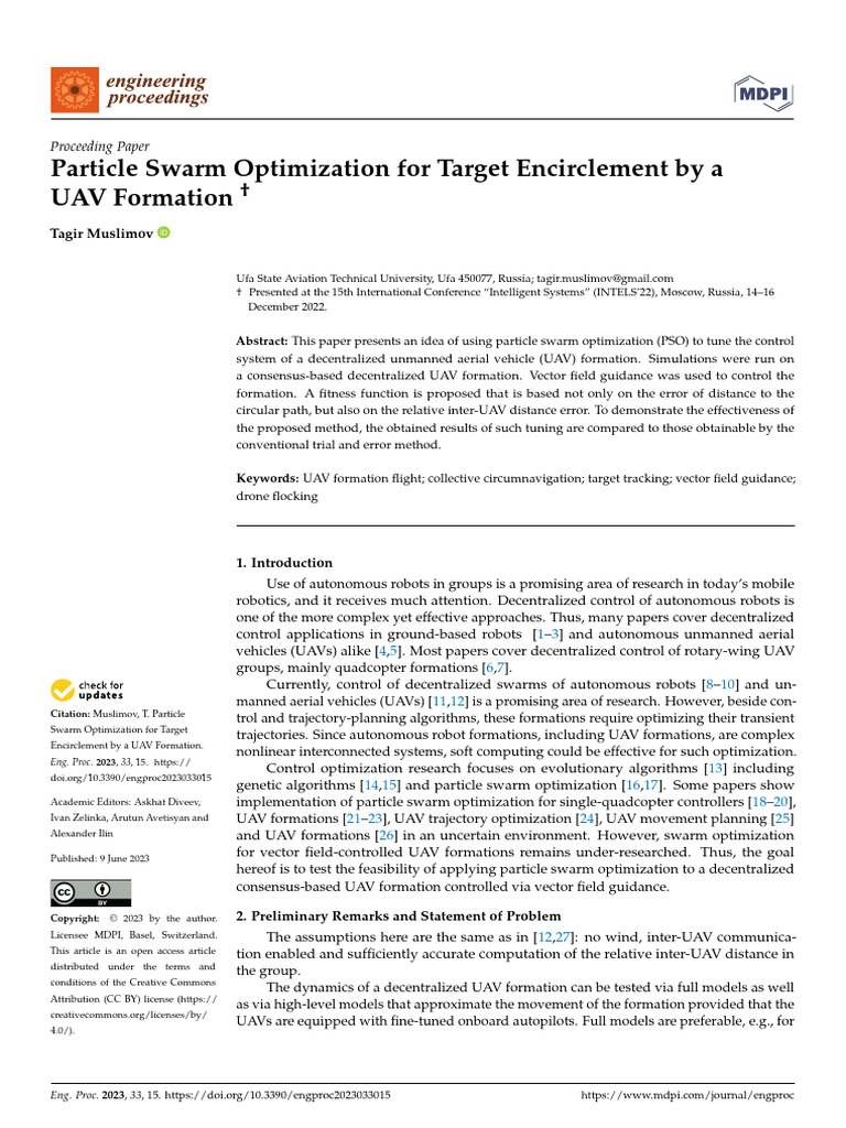 Particle Swarm Optimization For Target Encirclement By A Uav Formation Pdf Unmanned Aerial