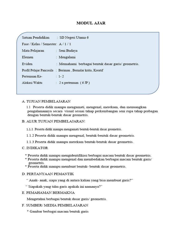 Modul Ajar Seni Budaya | PDF | Karier & Perkembangan | Seni & Disiplin Bahasa