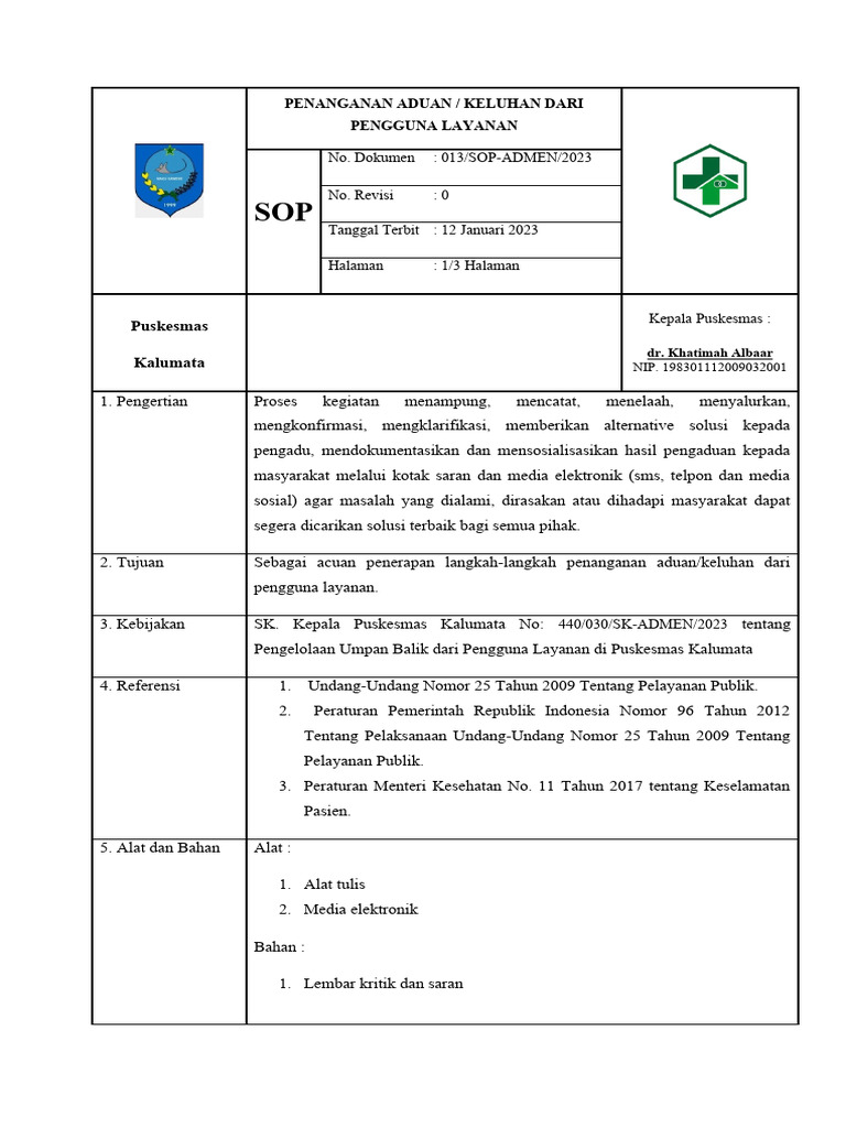 Sop Penanganan Aduan | PDF