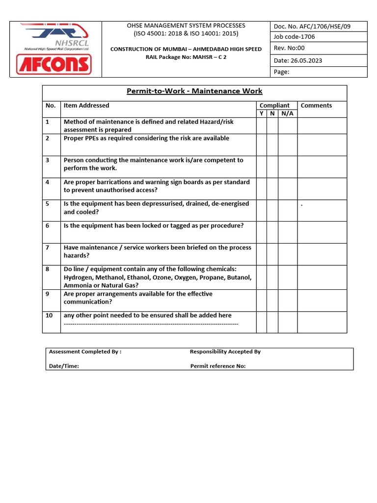 Permit-to-Work - Maintenance Work | PDF