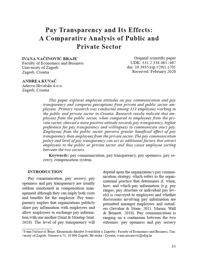 Pay Transparency and Its Effects - A Comparative Analysis of Public and Private Sector | PDF ...