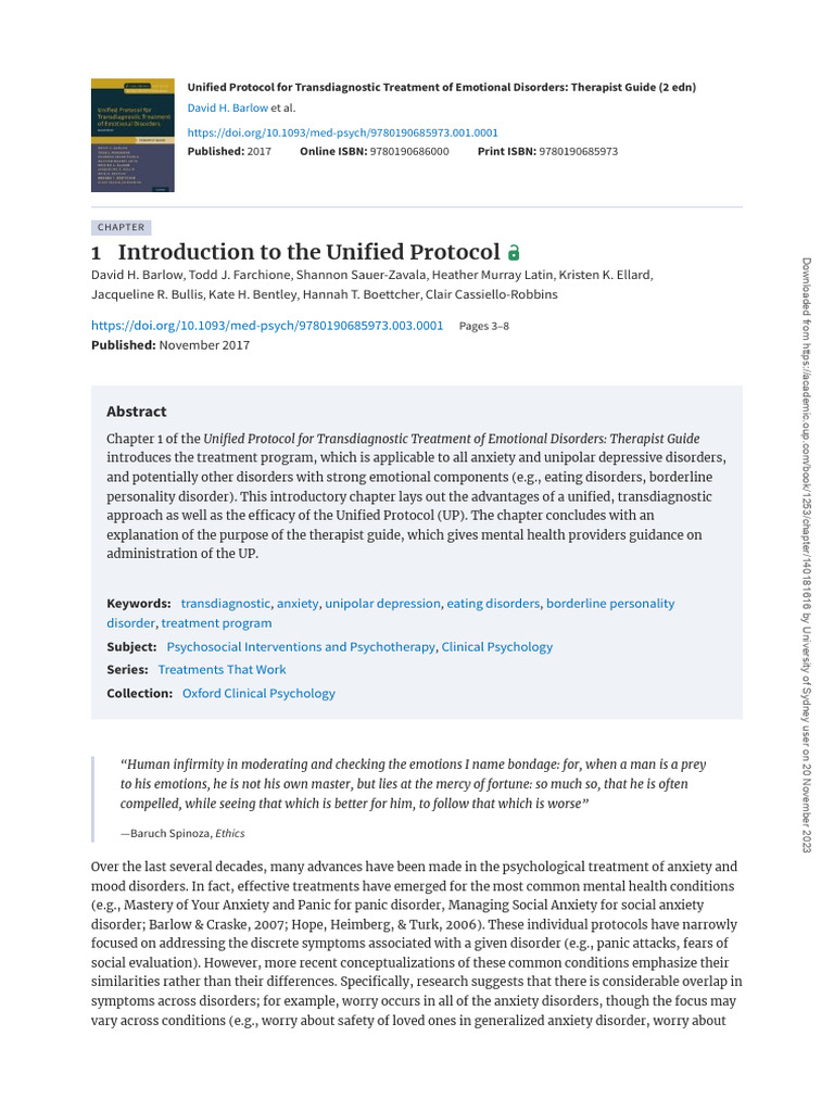 Unified Protocol for Emotional Disorders | PDF | Mental Disorder | Emotions