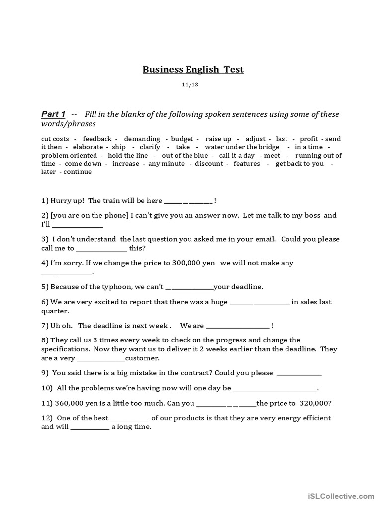 Business English Test | PDF