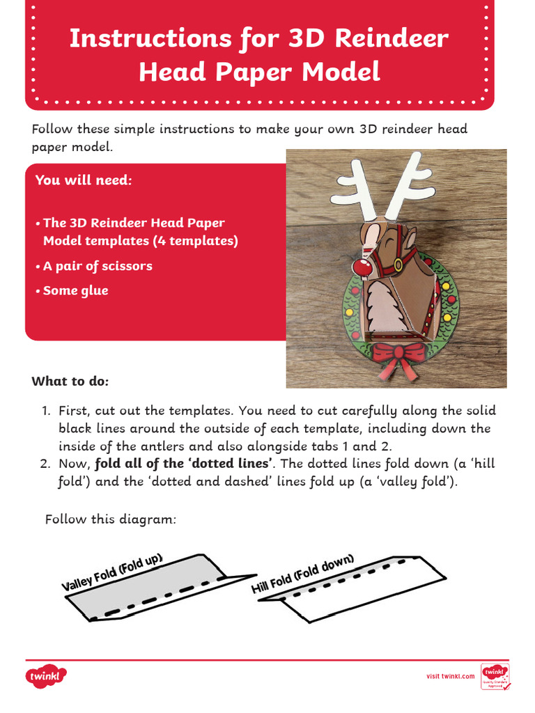 3D Reindeer Head Paper Model Guide | PDF