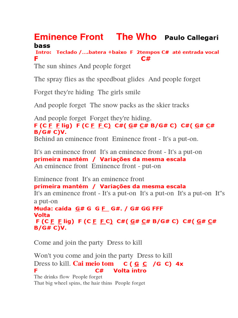 Eminence Front The Who Paulo Callegari | PDF